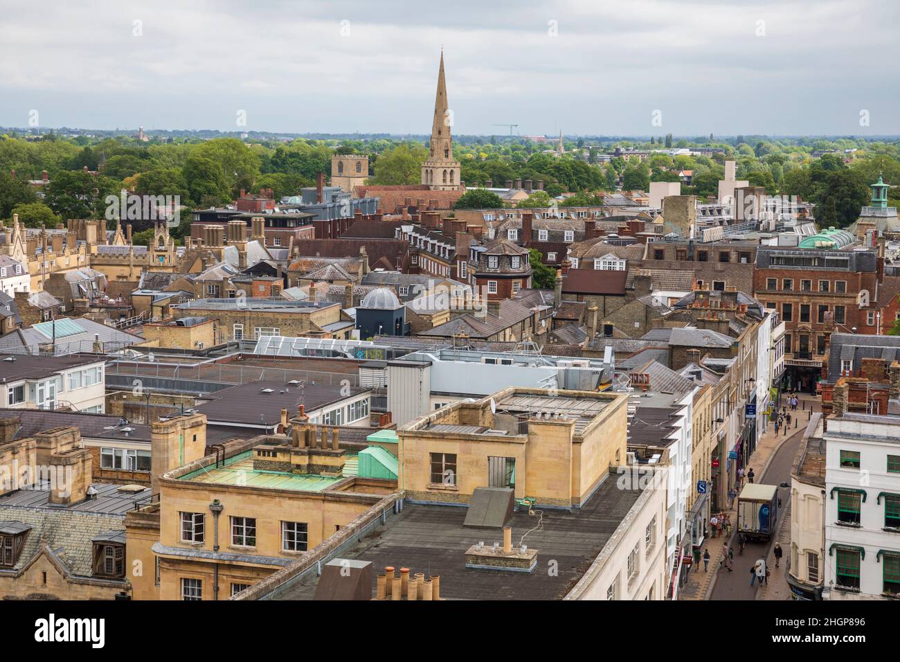 Rooftop view over Cambridge, England, as seen from the tower of Great ...