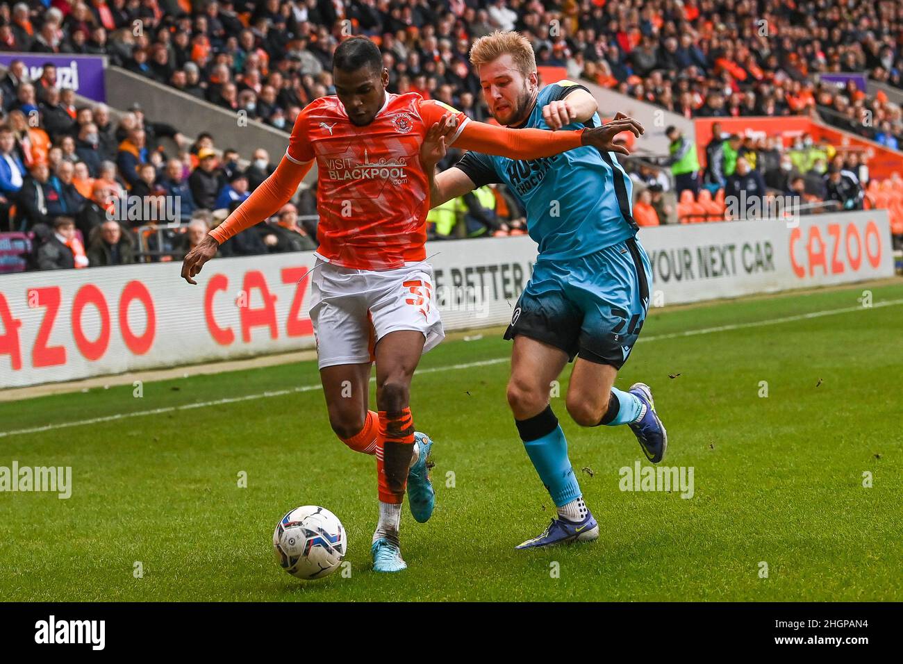 Blackpool, UK. 22nd Jan, 2022. Dujon Sterling #35 of Blackpool and ...