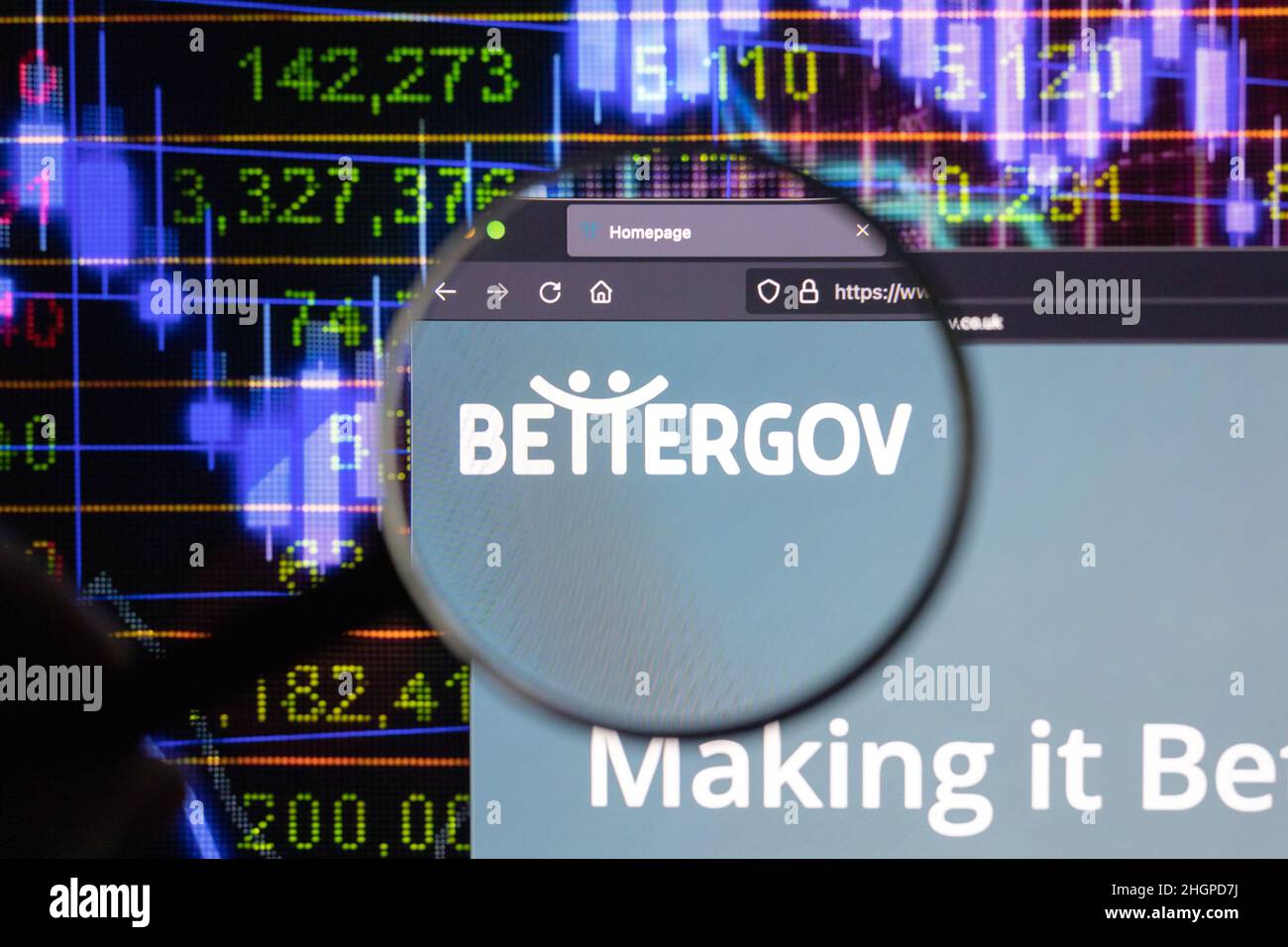 Bettergov company logo on a website with blurry stock market developments in the background ...