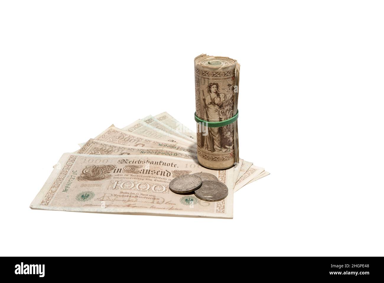 old german money coins and note Stock Photo - Alamy