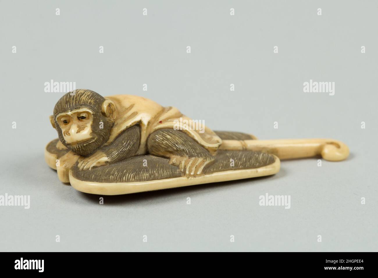 Netsuke of Monkey on a Bamboo Fan 19th century Japan. Netsuke of Monkey ...
