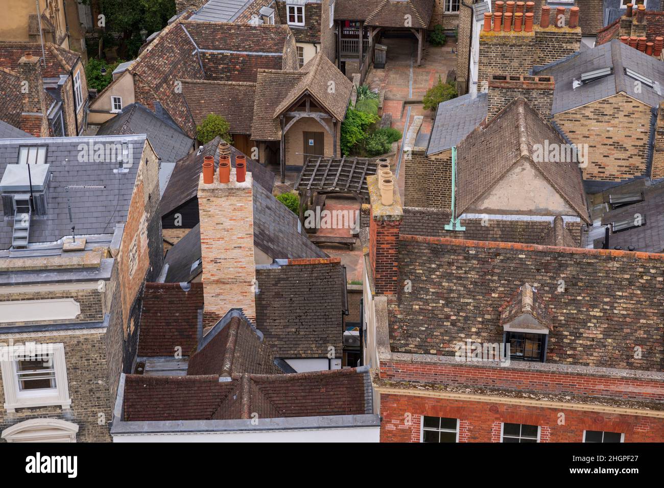 Rooftop view over Cambridge, England, as seen from the tower of Great ...