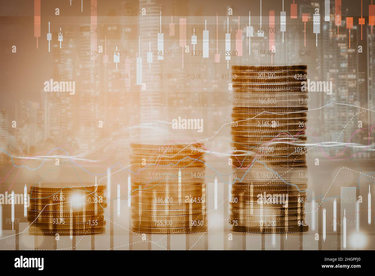 Saving Bank for Business Finance concept, coin and rows growth, Stock ...