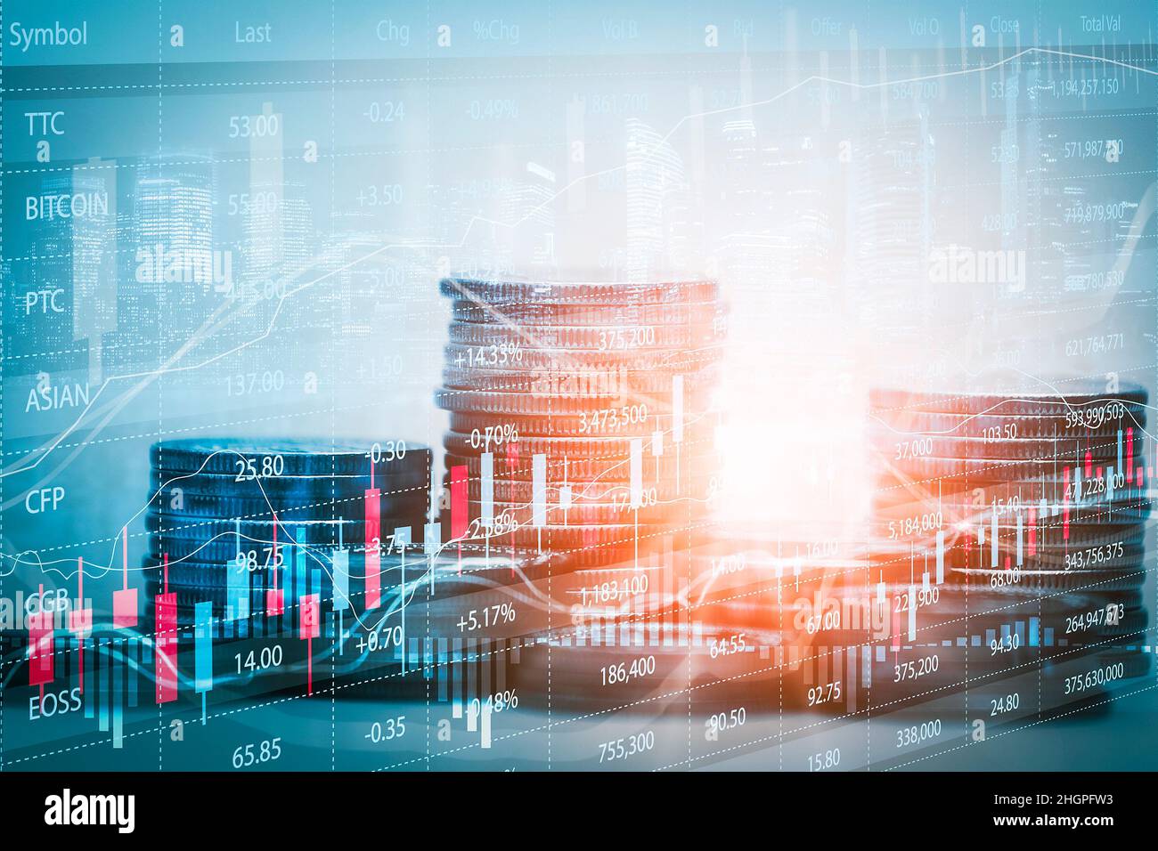 Saving Bank for Business Finance concept, coin and rows growth, Stock ...