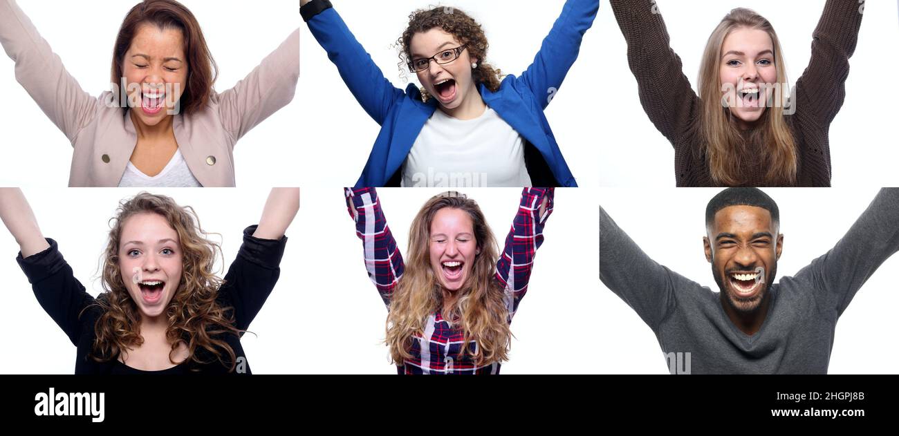 Beautiful happy people in front of a background Stock Photo - Alamy