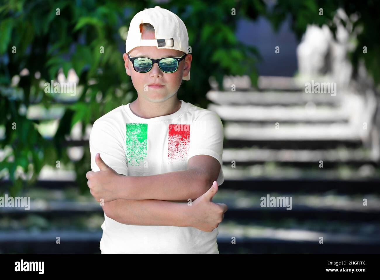 boy with the flag of Italy on the football Stock Photo - Alamy