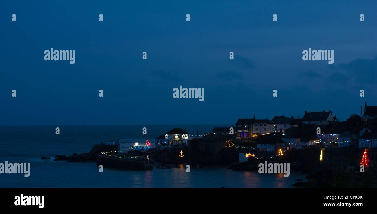 The Coverack annual Christmas lights. Cornish fishing village :Goveryk ...