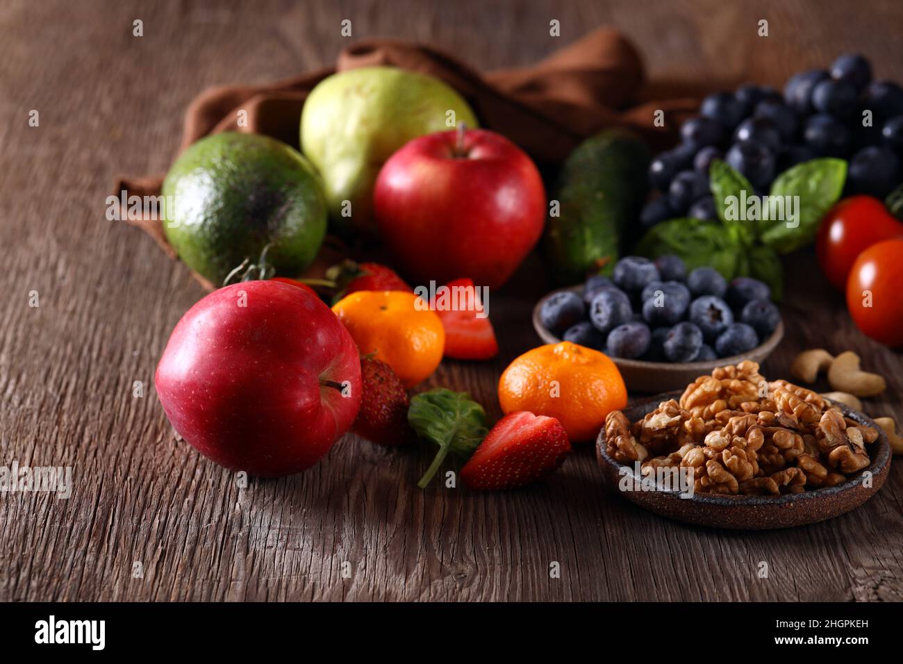 natural organic fruits and vegetables nuts for a healthy diet Stock ...