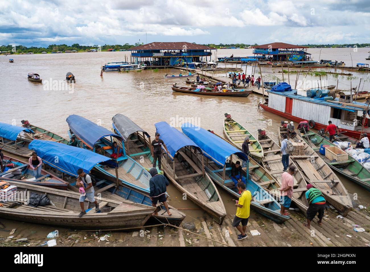 Port of Tabatinga, Amazon, Brazil, December 28, 2021. Place of free ...
