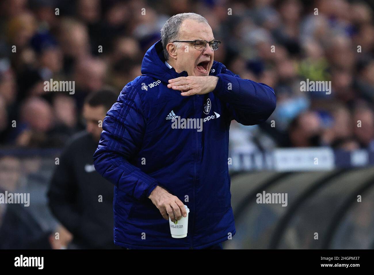 Leeds, UK. 22nd Jan, 2022. Marcelo Bielsa manager of Leeds United gives ...