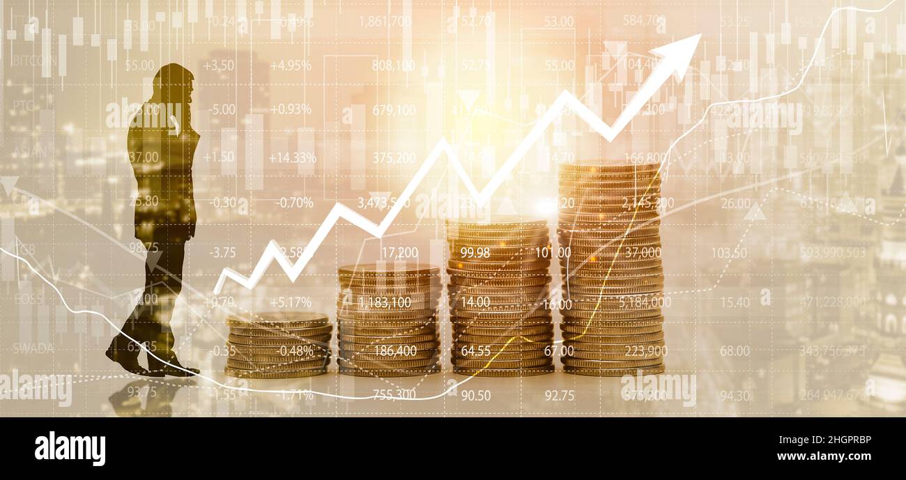 Saving Bank for Business Finance concept, coin and rows growth, Stock ...