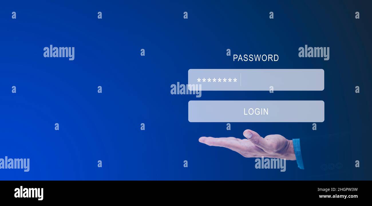 Security password login online concept Hands typing and entering ...