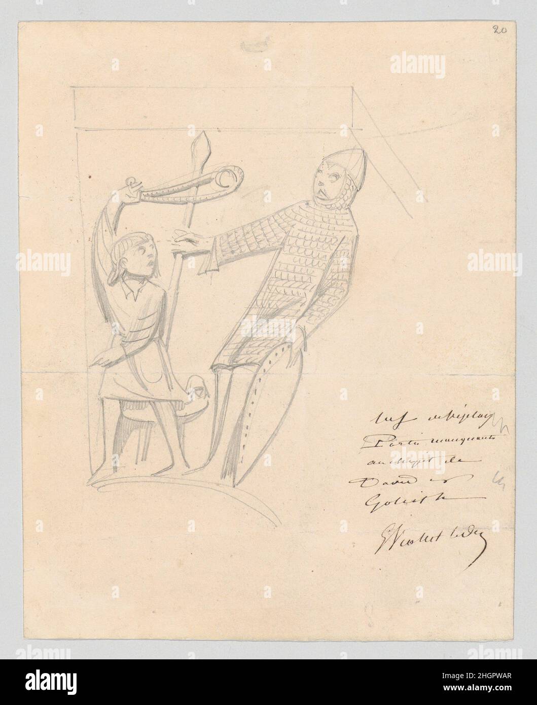 David and Goliath, after a Capital in Vézelay Abbey ca. 1840 Eugène ...