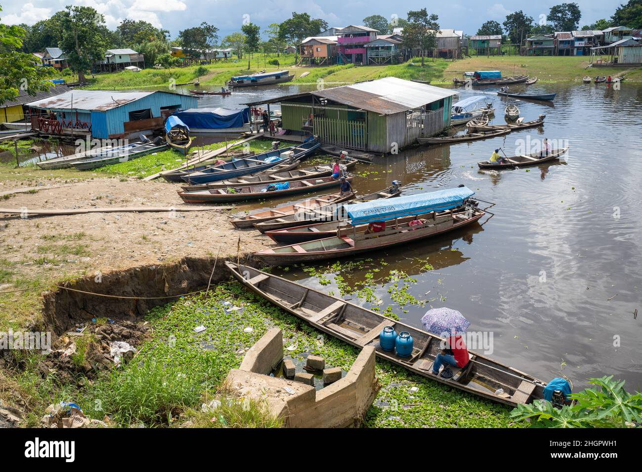 Port of Leticia, Amazon, Colombia, December 28, 2021. Everyday ...