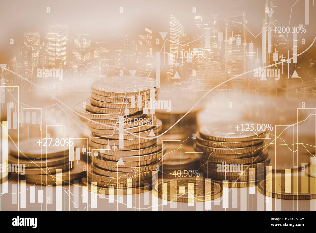 Saving Bank for Business Finance concept, coin and rows growth, Stock ...