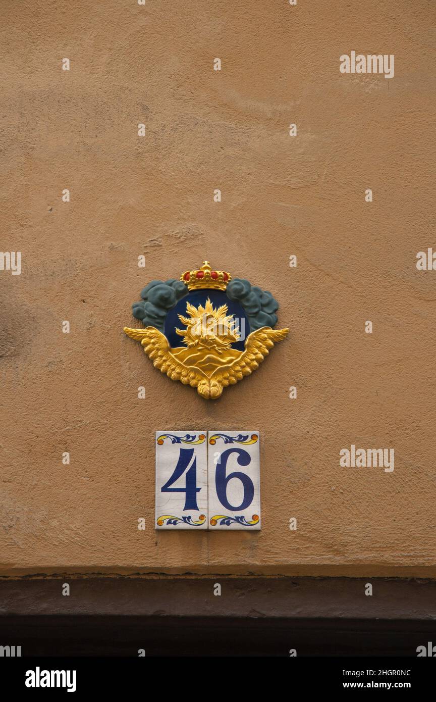 Stockholm. A fire mark or plaque signifying the building had fire ...