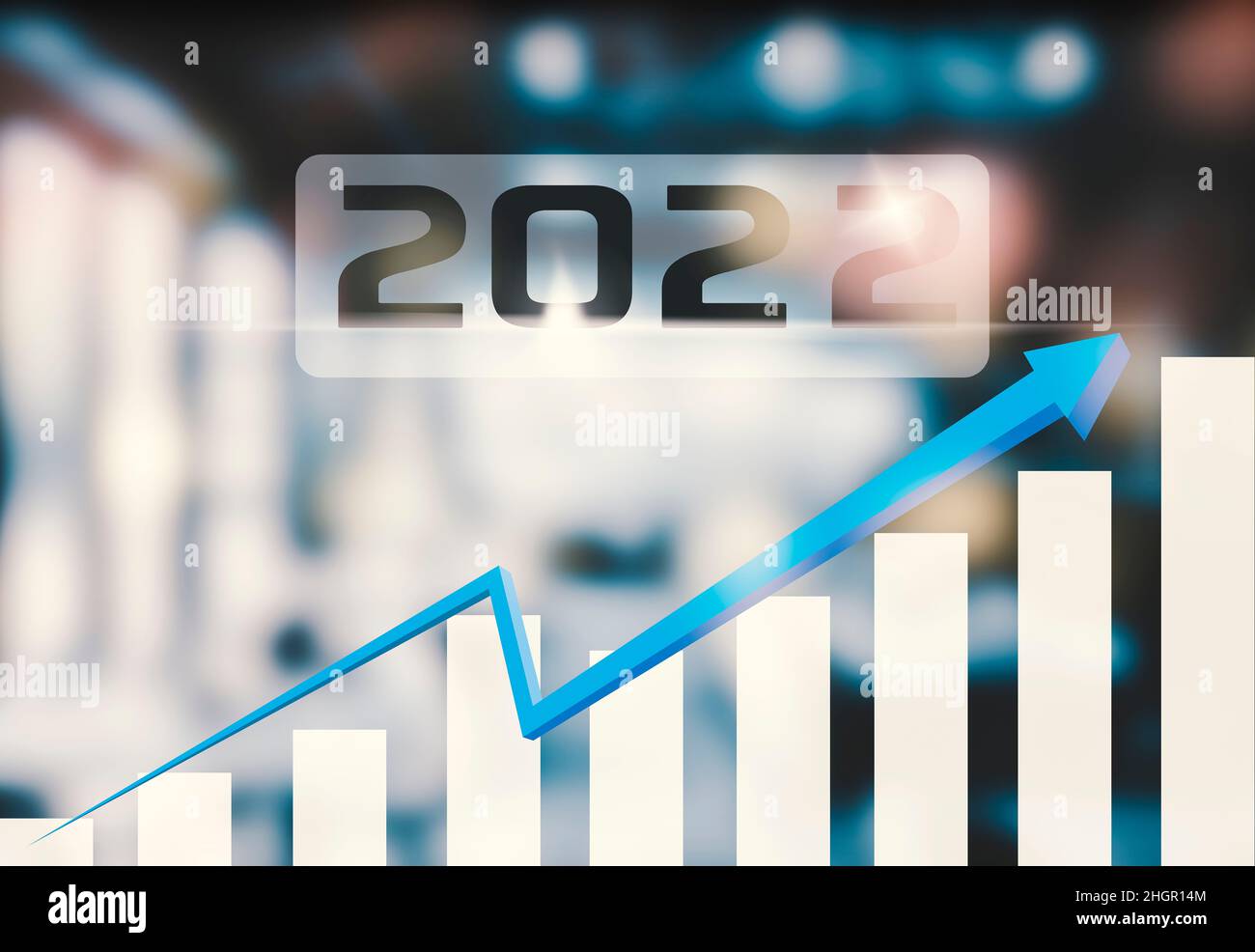Graphics bar or business with line arrow with number 2022 on the graph ...