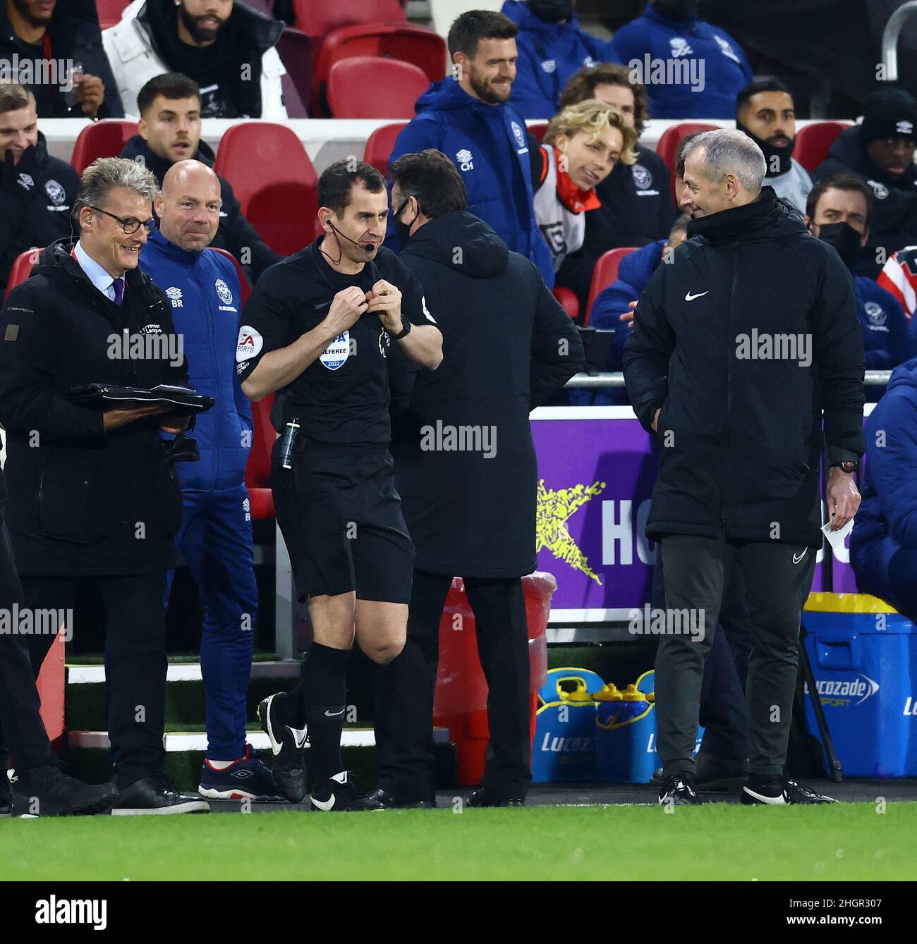 London, England, 22nd January 2022. Referee Peter Bankes has to leave ...