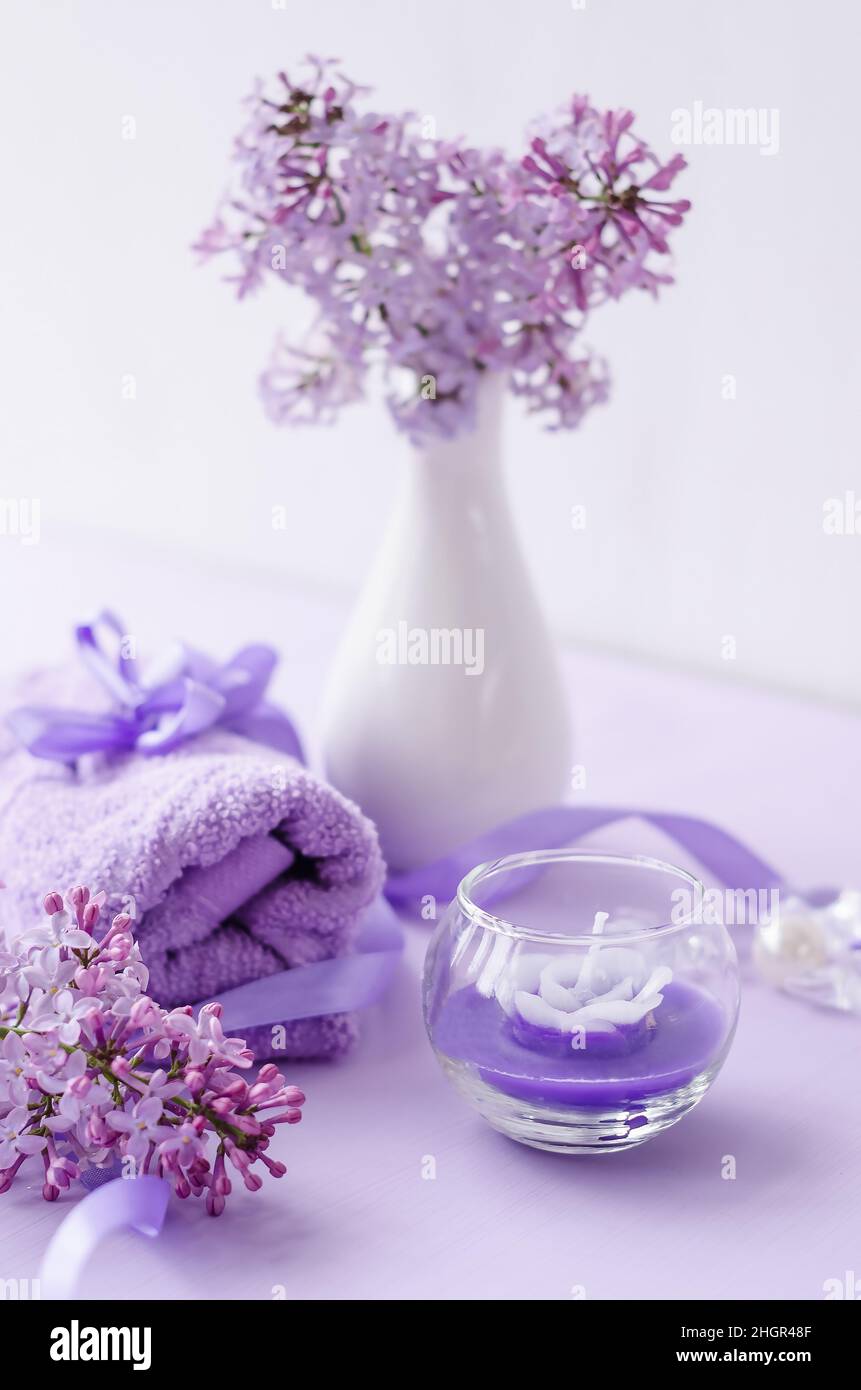 Spa spa therapeutic composition in Very Perry color with candle, towel ...