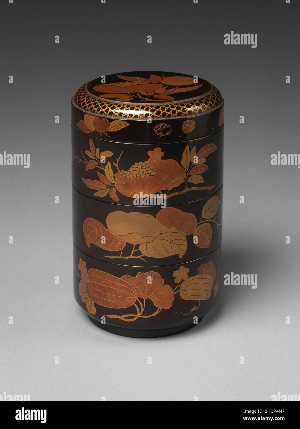 Cylindrical Stack of Food Boxes with Decoration of Autumn Fruits 17th ...