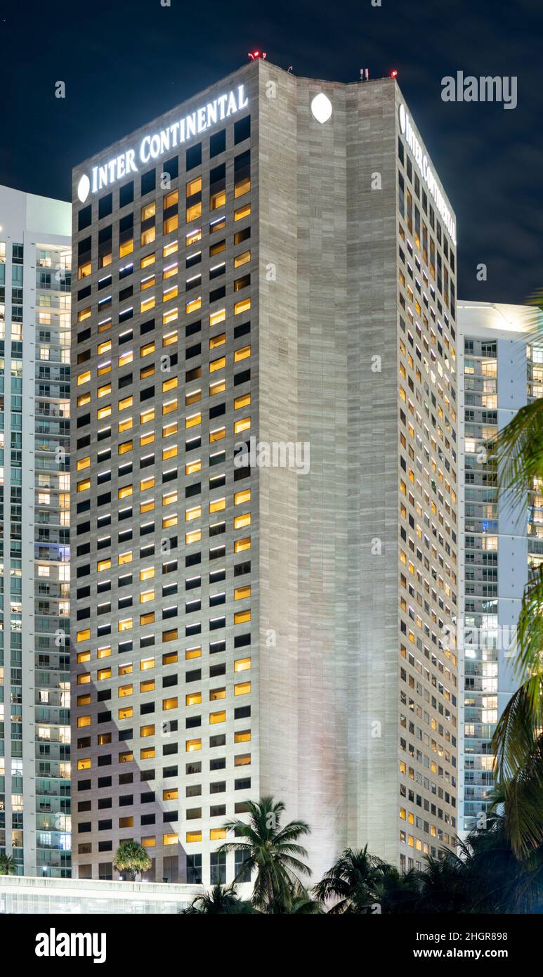 Night photo of the Intercontinental Hotel Downtown Miami Florida Stock ...