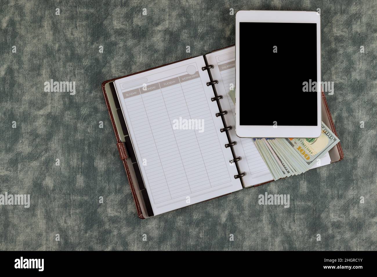 Office work desk with supplies blank paper diary notebook over 100 ...