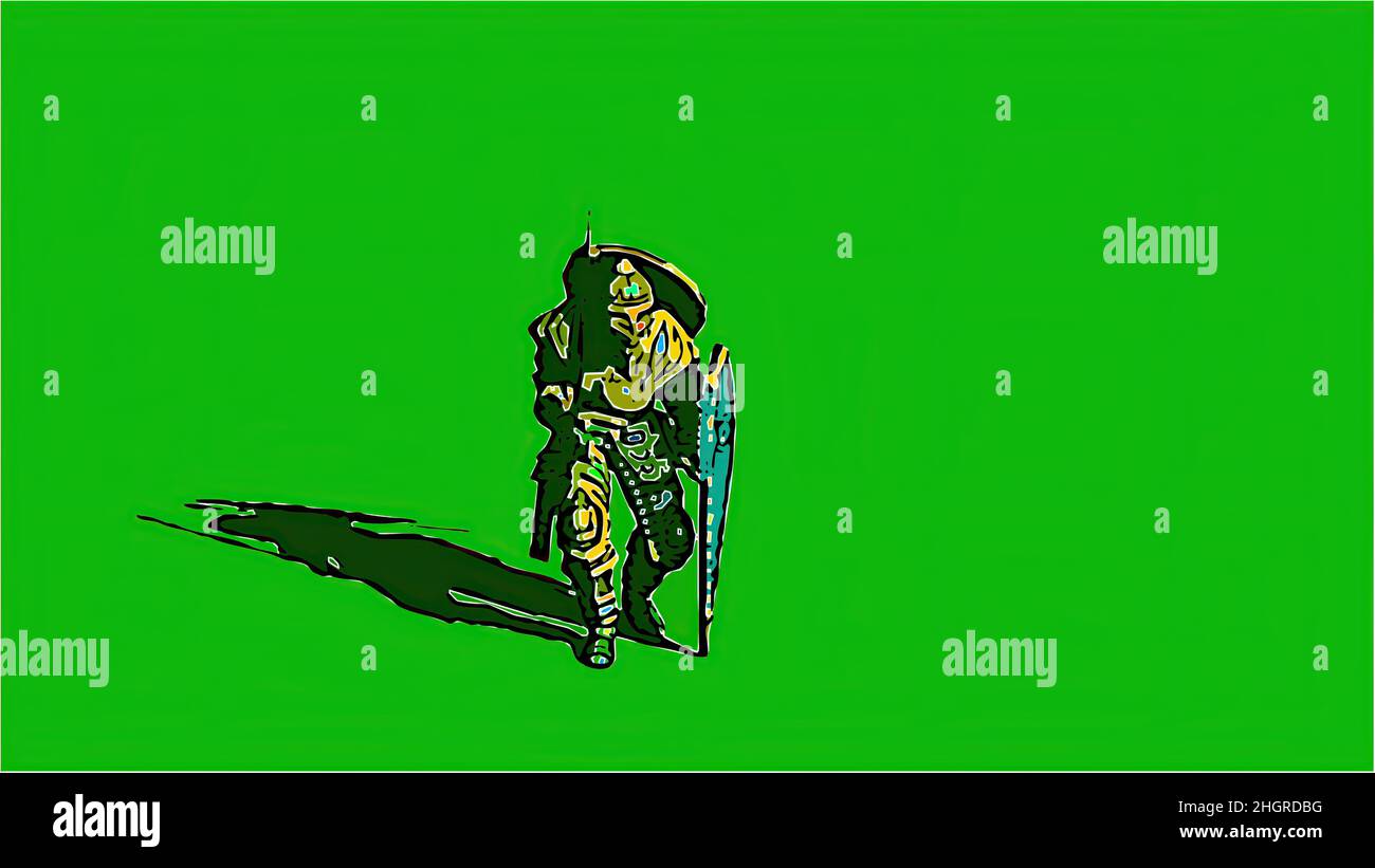 3d illustration - medieval knight fighting with swords and shield ...