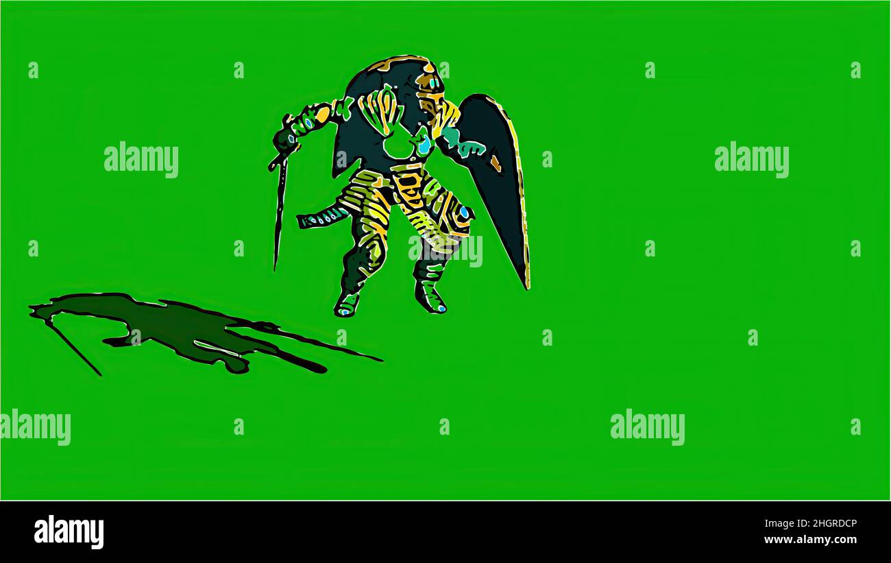 3d illustration - medieval knight fighting with swords and shield ...