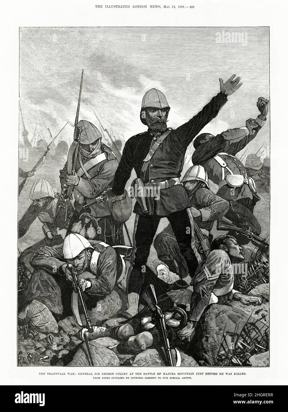 An engraving of General Sir George Colley just before his death at the ...