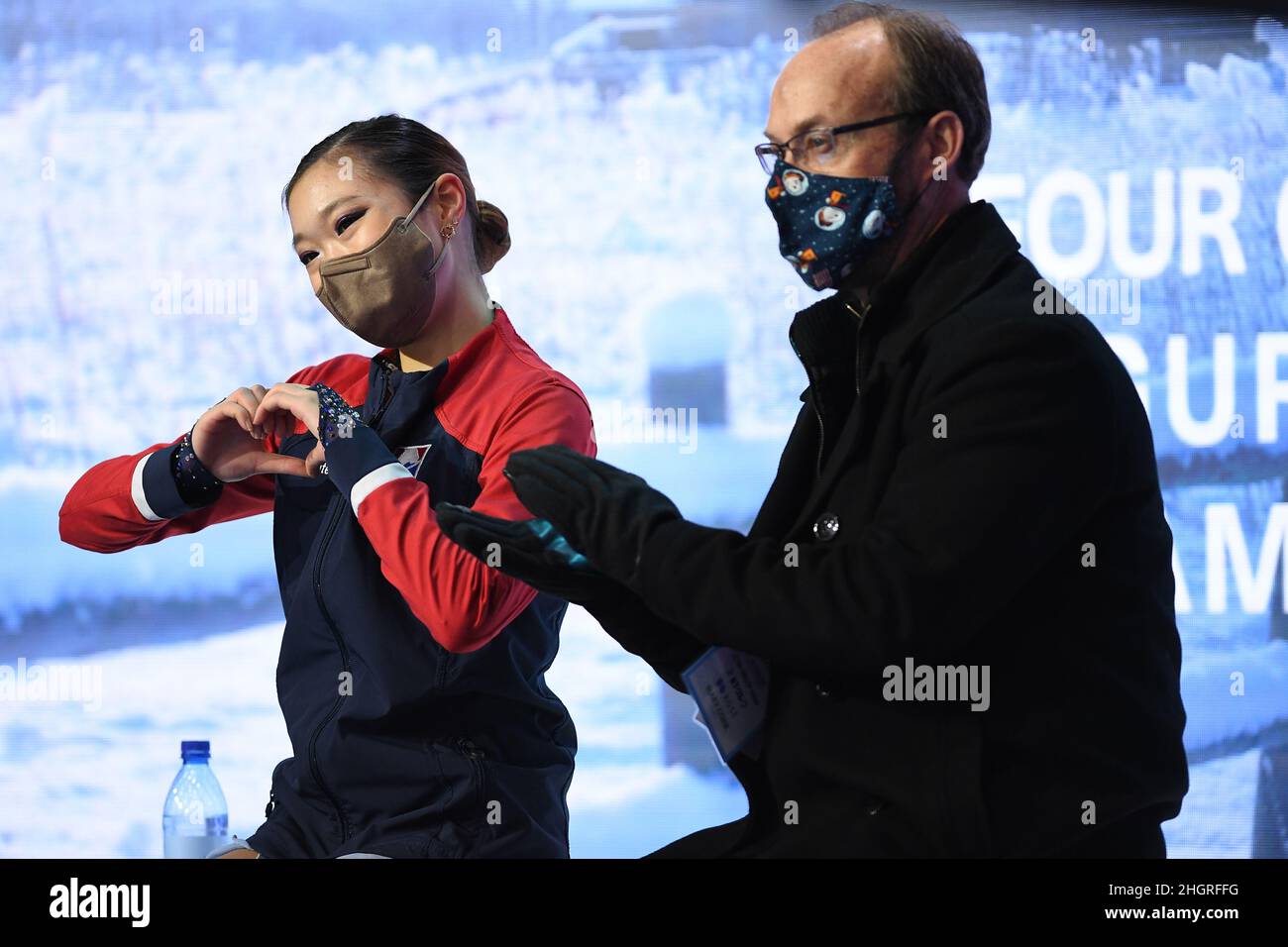Audrey SHIN (USA), at Kiss & Cry during Women Free Skating, at the ISU ...