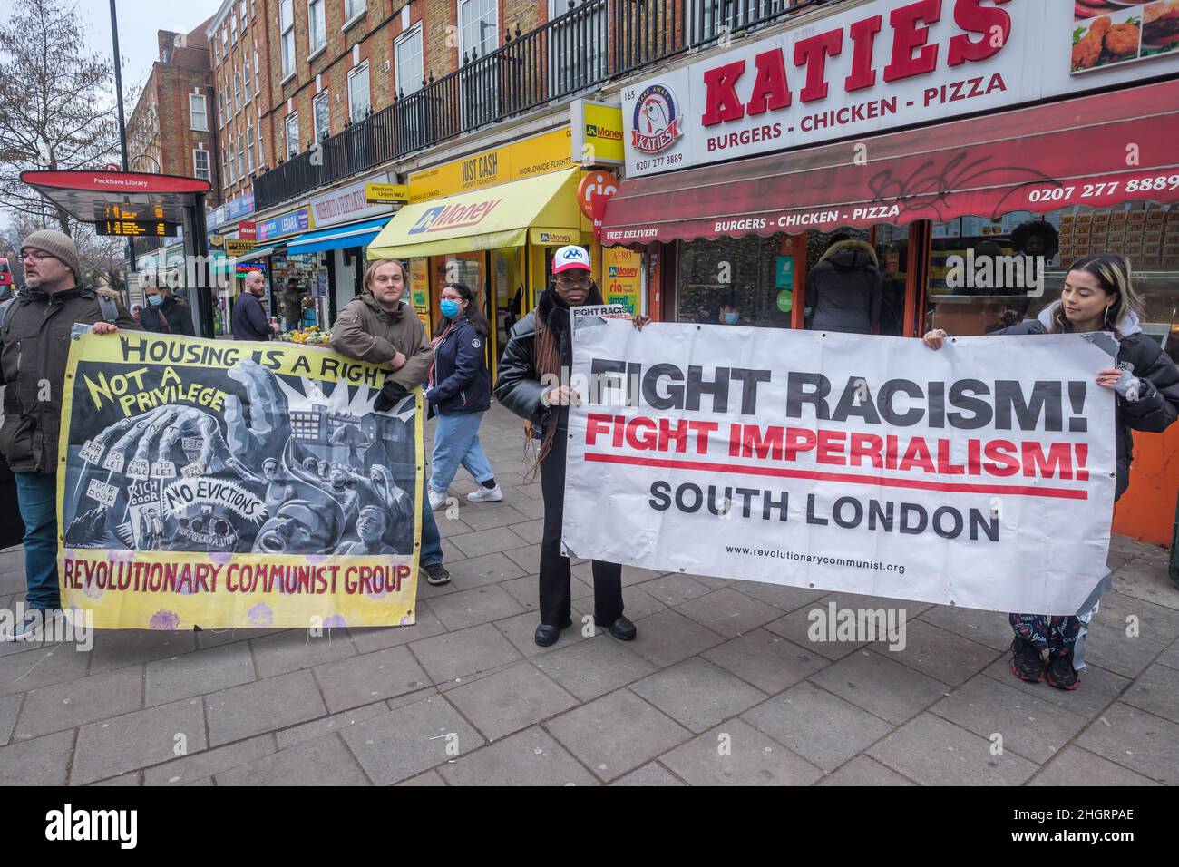 London, UK. 22nd Dec 2022. Housing activists stop for more speeches in ...