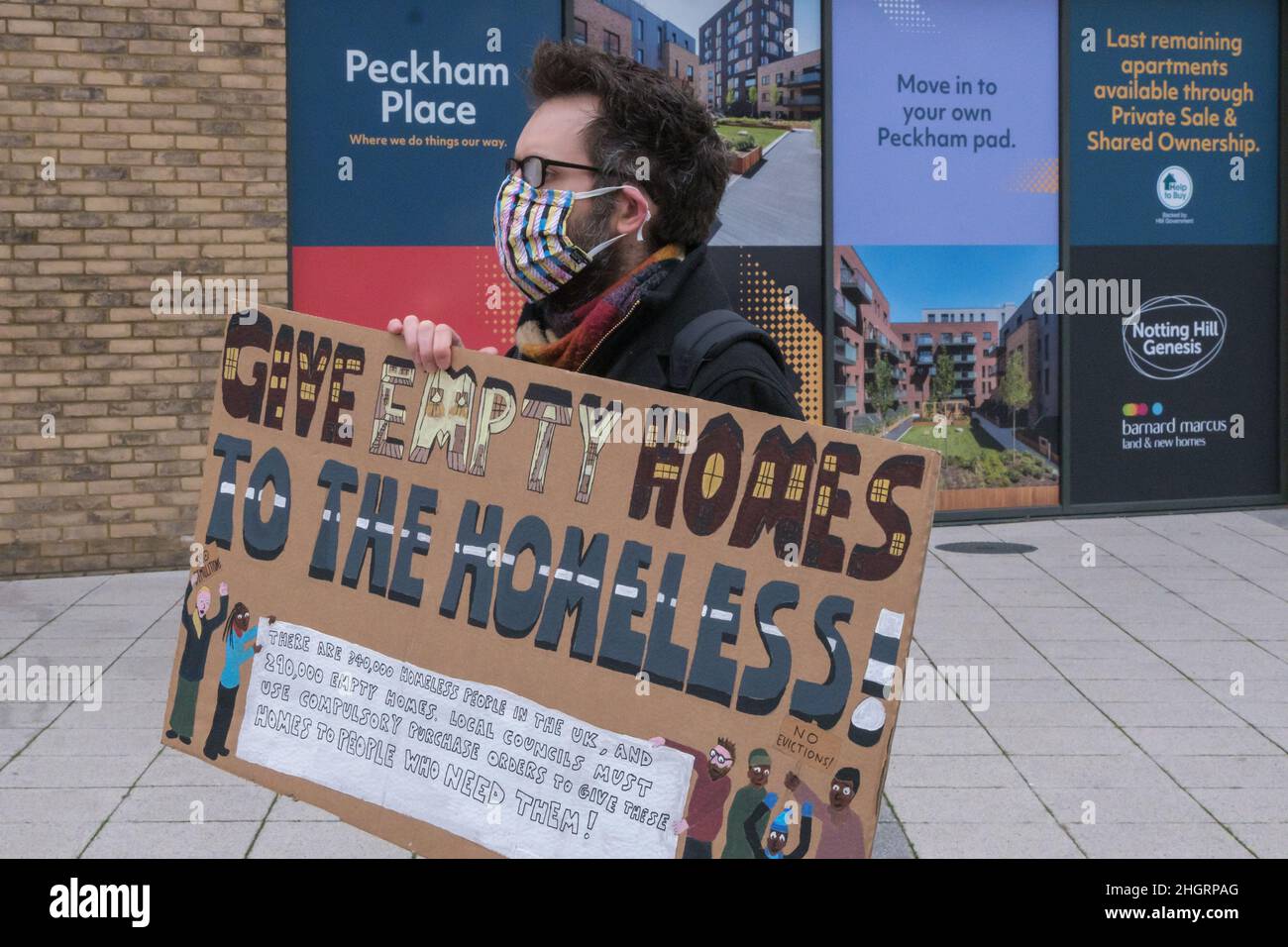 London, UK. 22nd Dec 2022. Housing activists protest in outside Peckham ...
