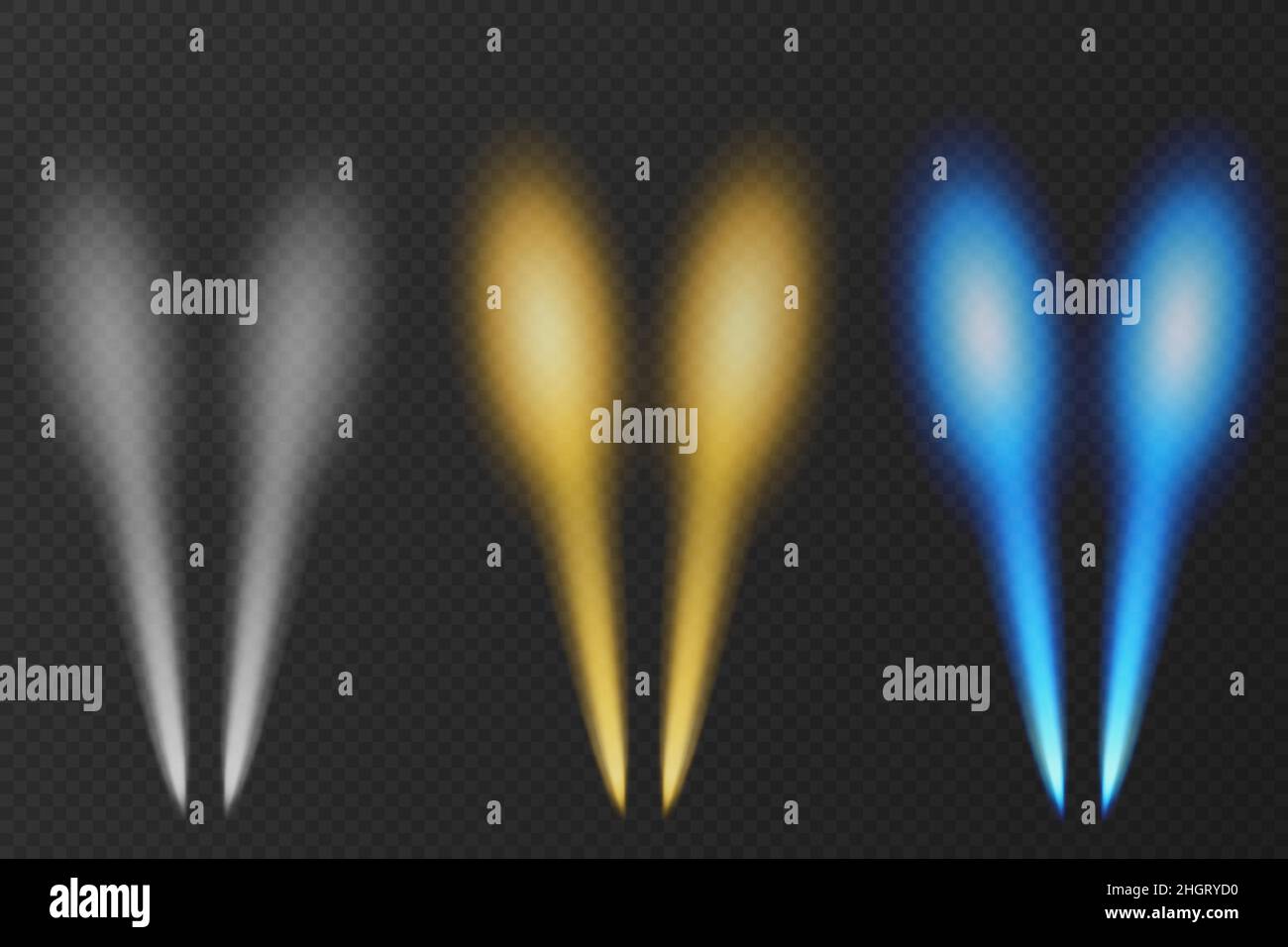 Set of transparent car headlight top view on night background. Vector ...