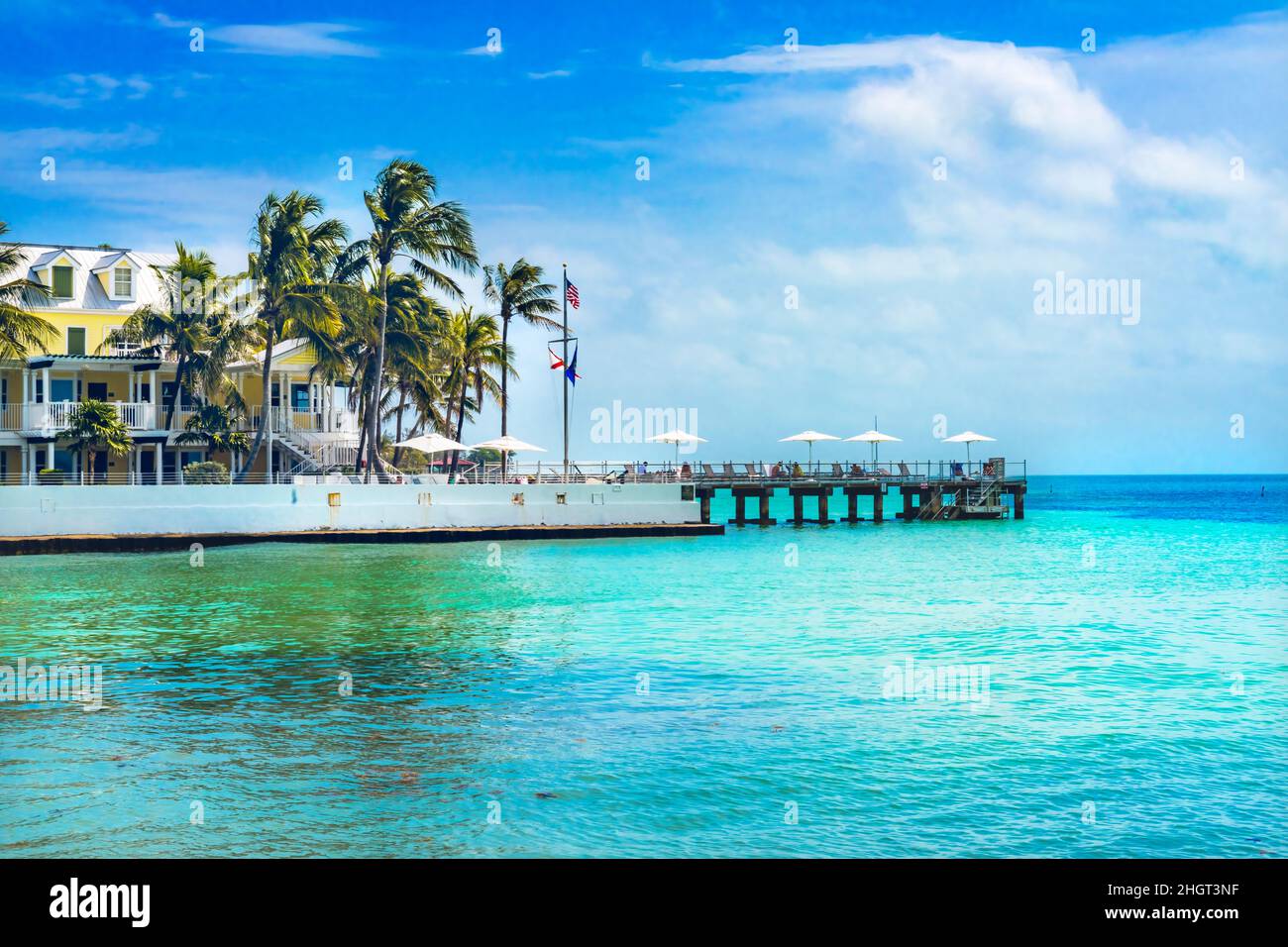 Colorful Higgs Memorial Beach Park Pier Palm Trees Blue Water Key West ...