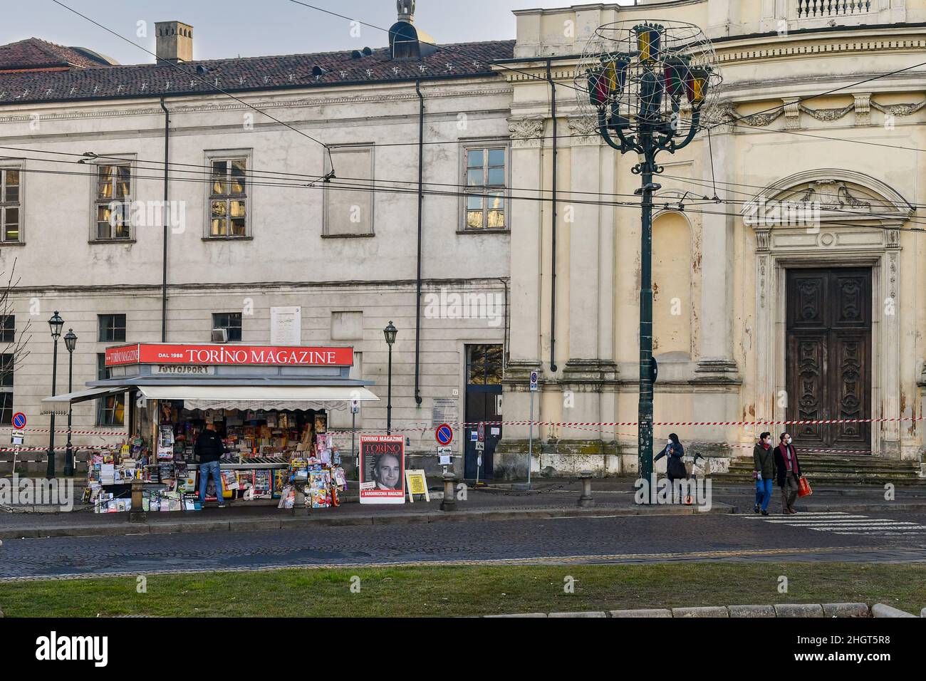 A corner of Piazza Carlo Emanuele II (Piazza Carlina) with a newsstand ...
