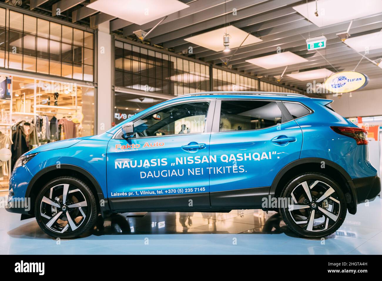 Blue color compact crossover SUV Car Nissan Qashqai In Hall Of Shopping ...