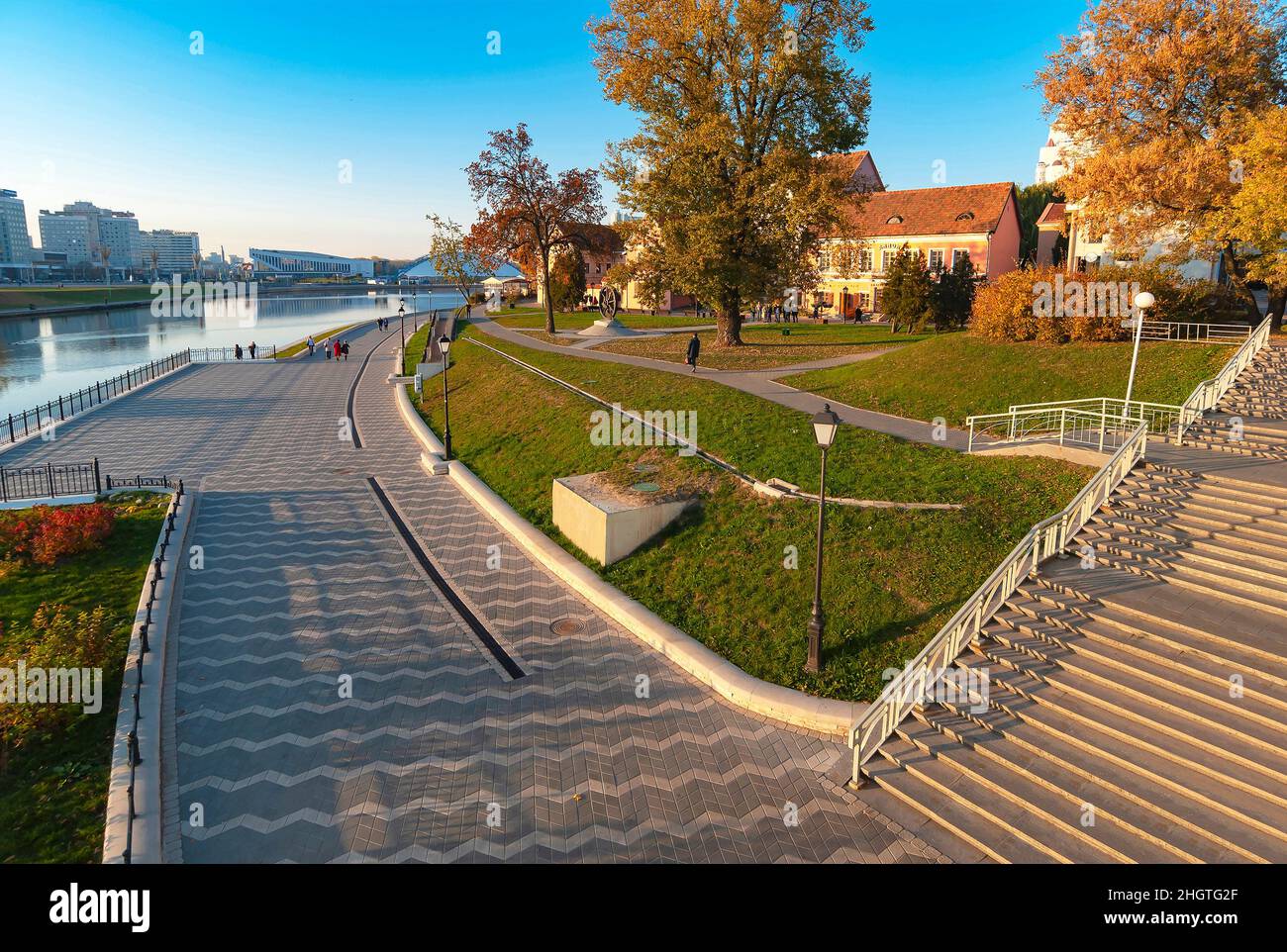Minsk. Belarus. View of the Svisloch River in the center of Minsk ...