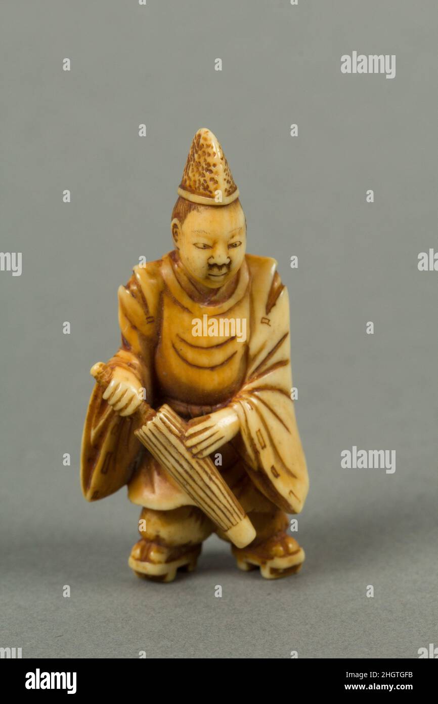 Netsuke of a Boy Carrying an Umbrella 18th century Japan. Netsuke of a ...