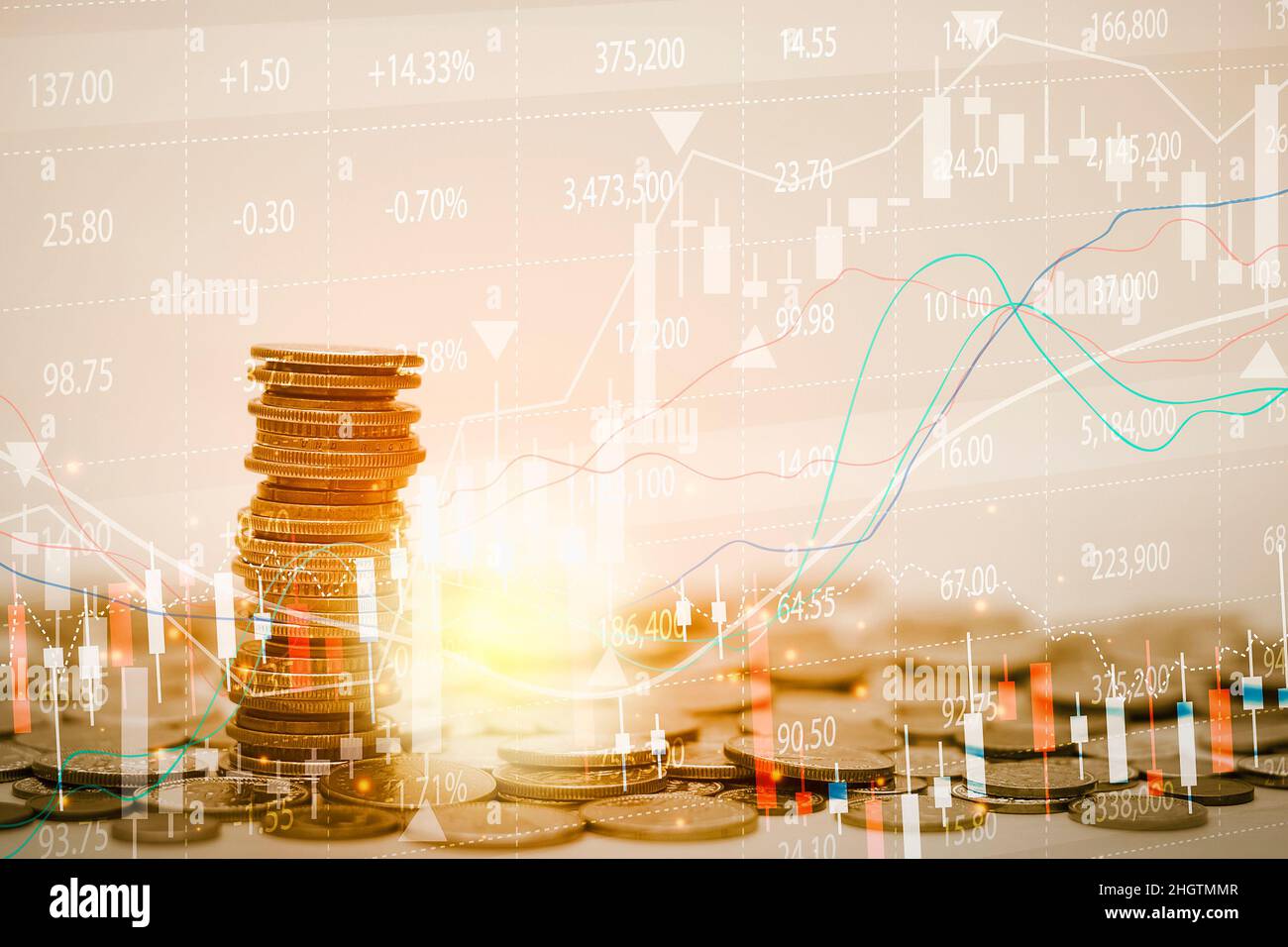 Saving Bank for Business Finance concept, coin and rows growth, Stock ...