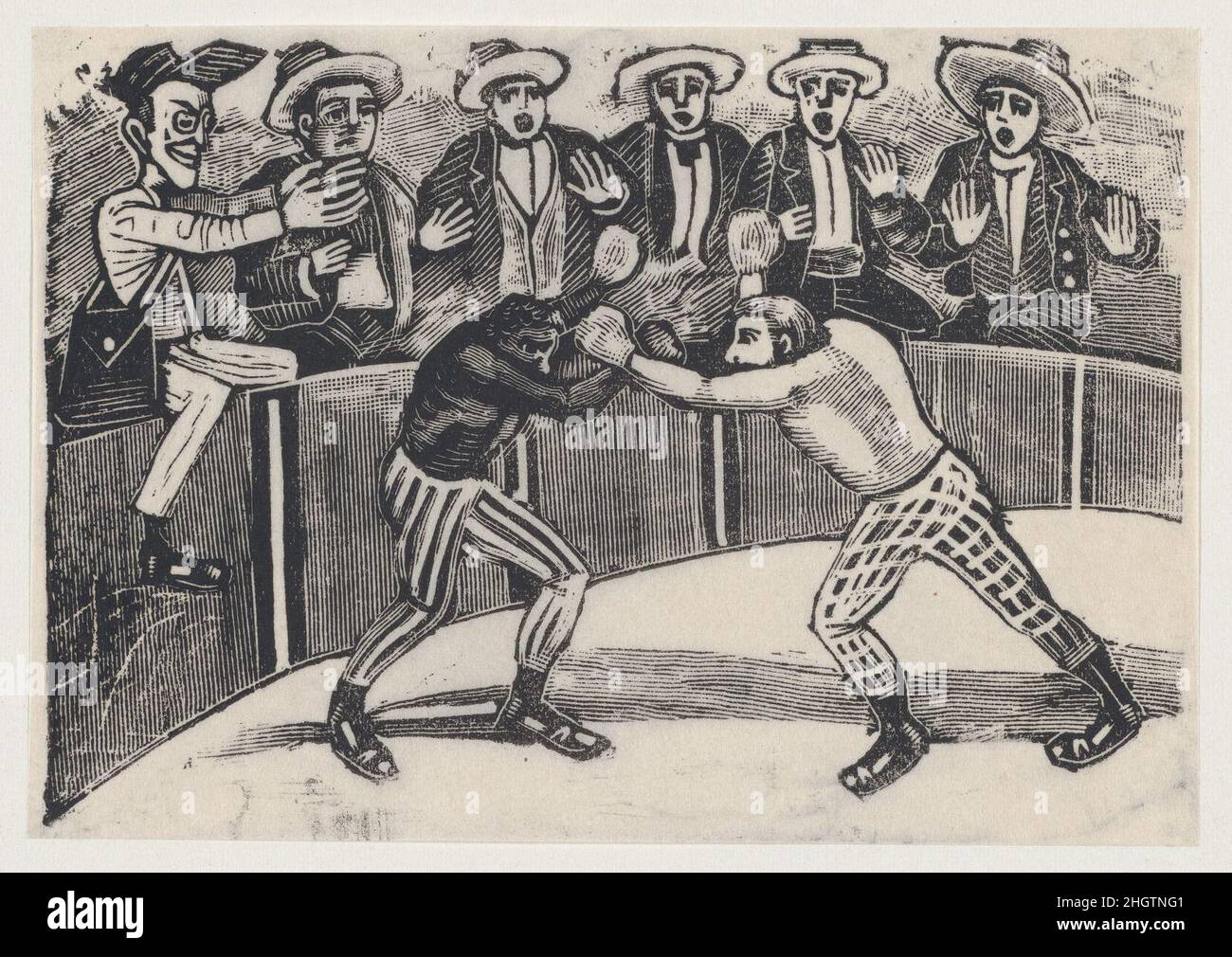 Don Chepito witnessing a boxing match between two men (one black, the ...