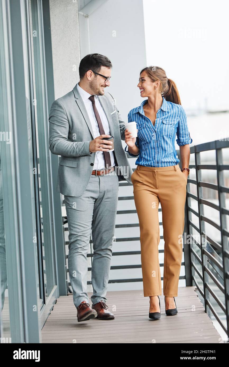 coffee young couple business people love relationship talking office ...