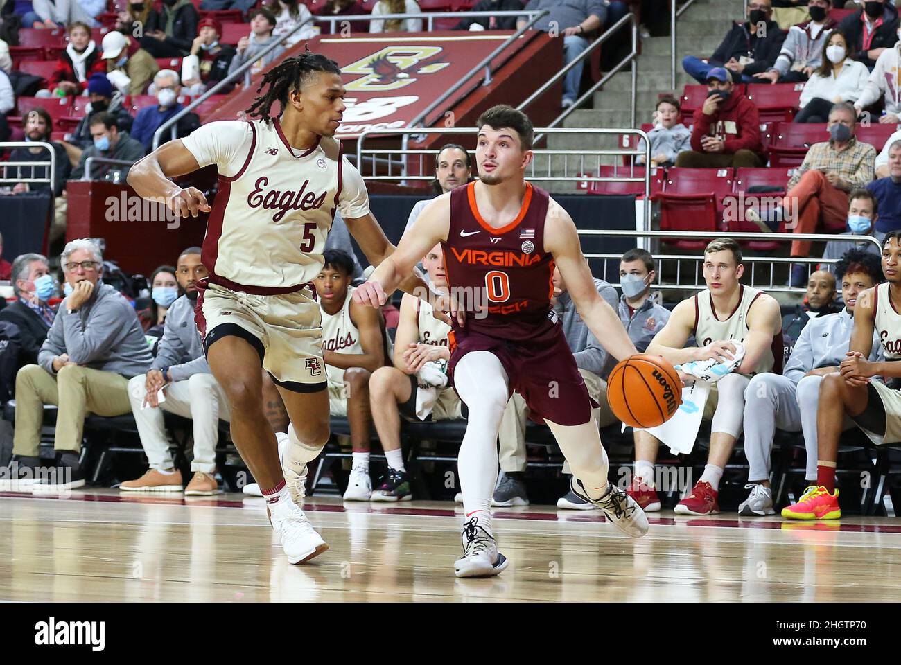 January 22, 2022; Chestnut Hill, MA, USA; Virginia Tech Hokies guard ...