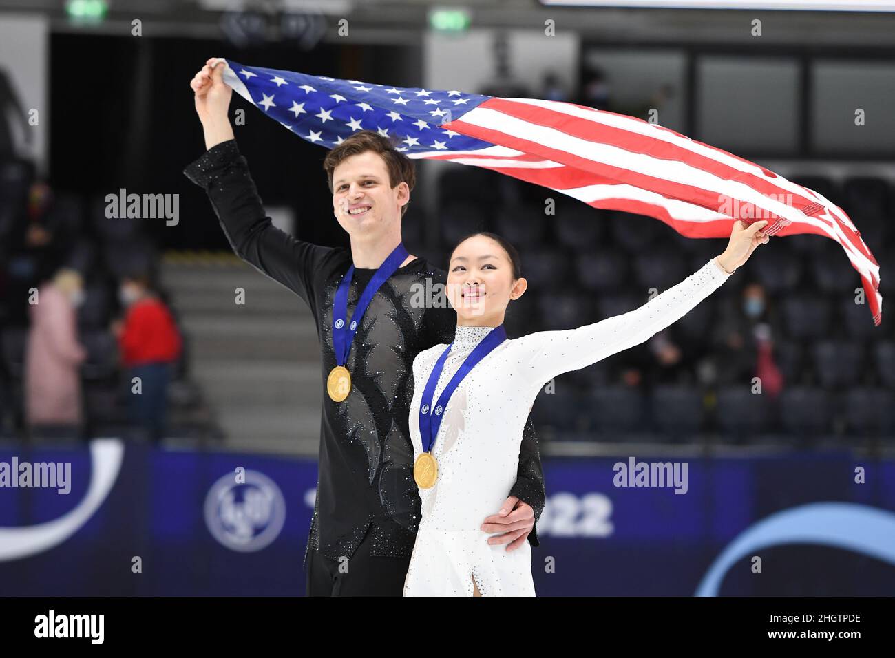 Pairs Awards, Audrey LU & Misha MITROFANOV (USA) first place, during ...