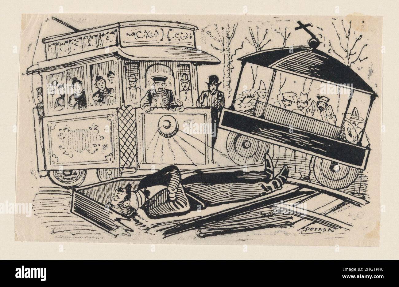 Collision between a trolley and a hearse ca. 1880–1910 José Guadalupe ...