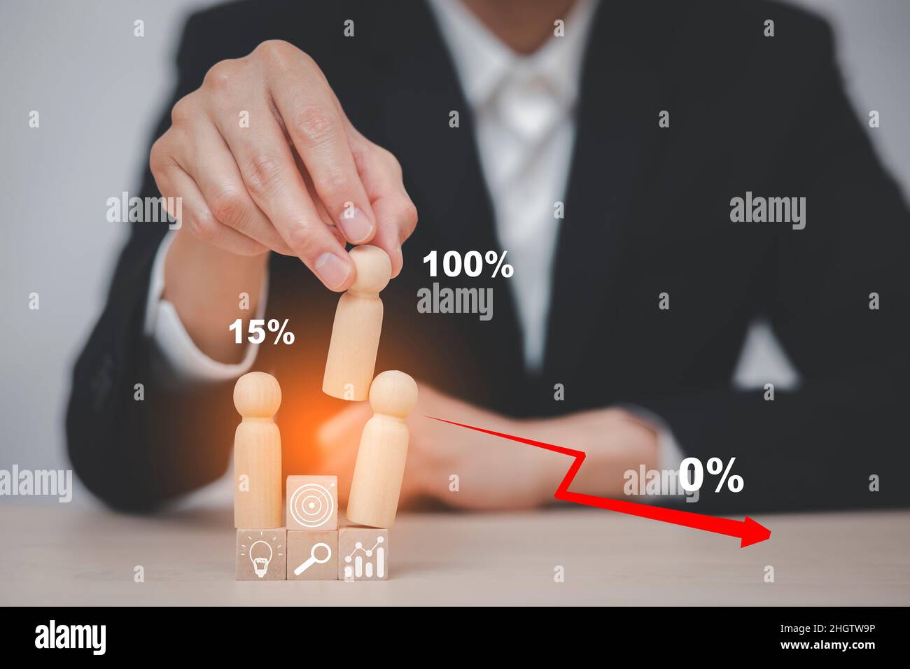 Winners figures on pedestal and losers on the floor, Leader figure ...