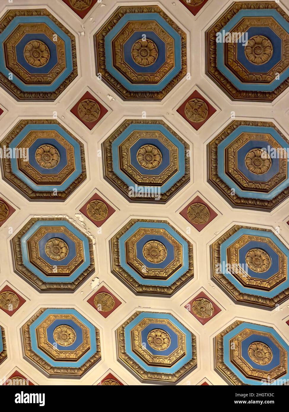 Catholic Cathedral Ornate ceiling with stained glass windows Stock ...