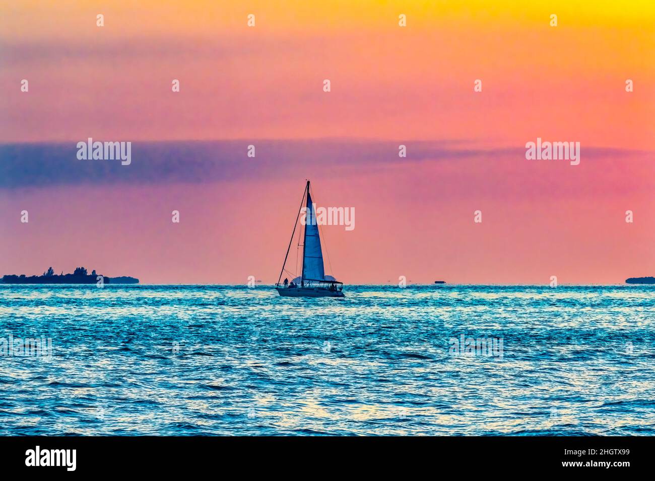 Colorful Pink Sunset Sailboat Mallory Square Dock Key West Florida ...