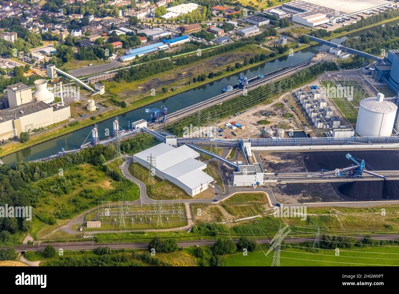 Aerial view of the power plant facilities and exhaust towers of the ...