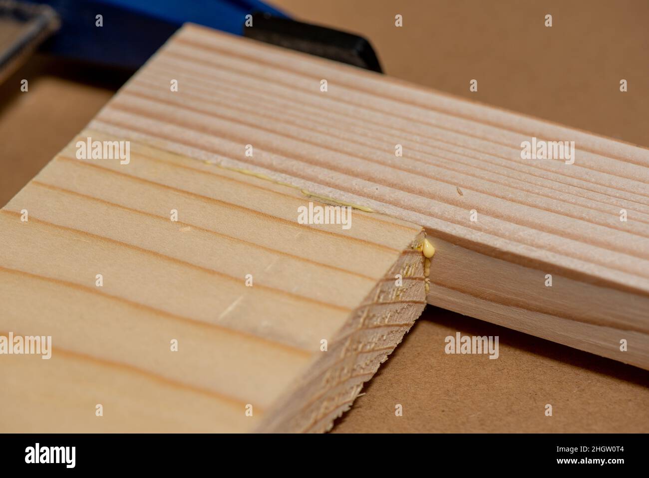 Woodworking. Wood working project joining a butt joint with glue and ...