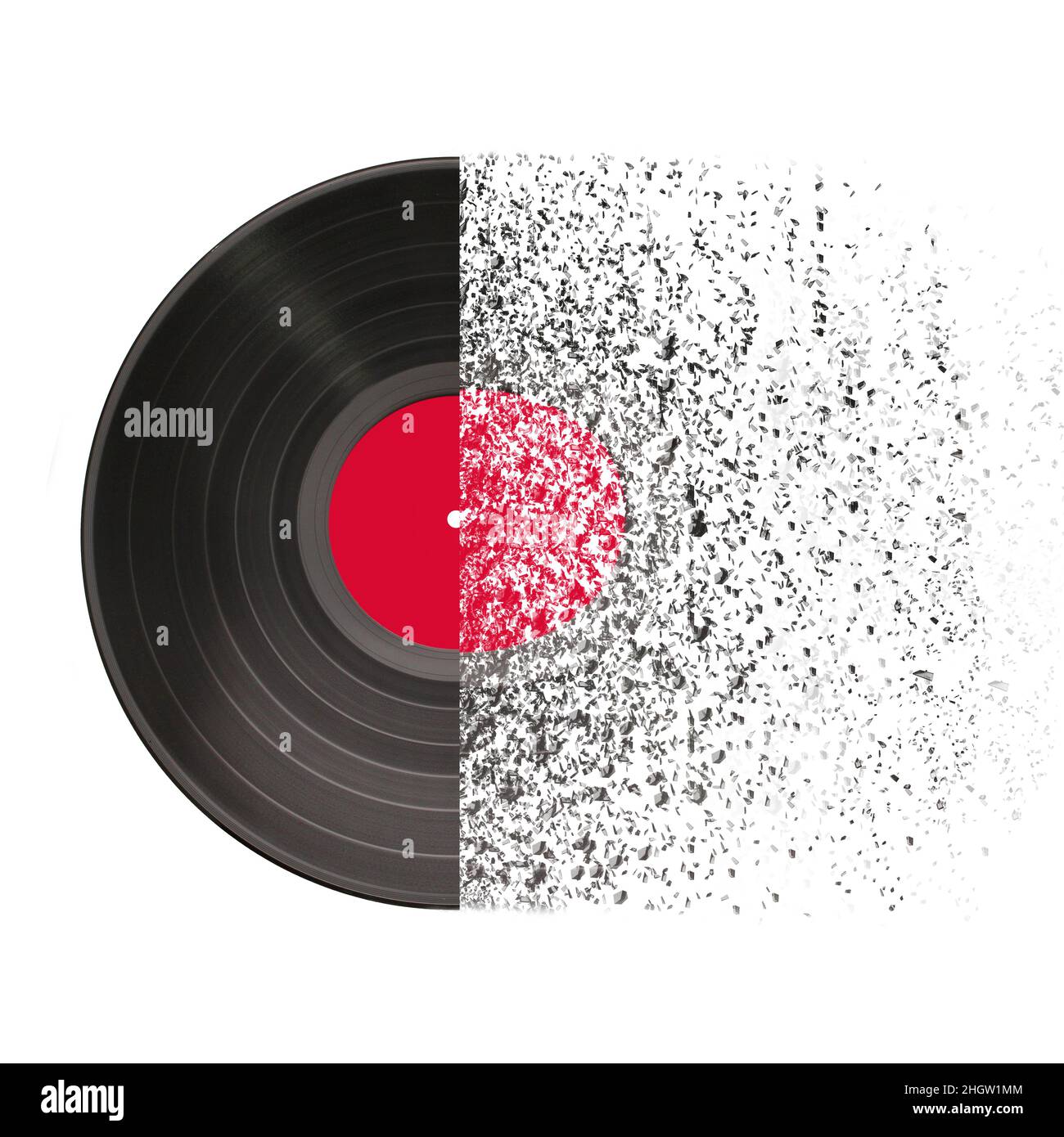 Damaged vinyl record. Explosion and destruction effect. Vinyl ...